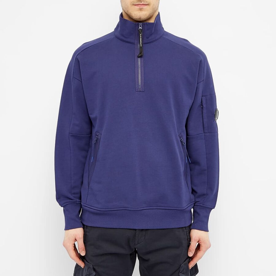 C.P. Company Arm Lens Quarter Zip Sweatshirt 'Blueprint' | MRSORTED