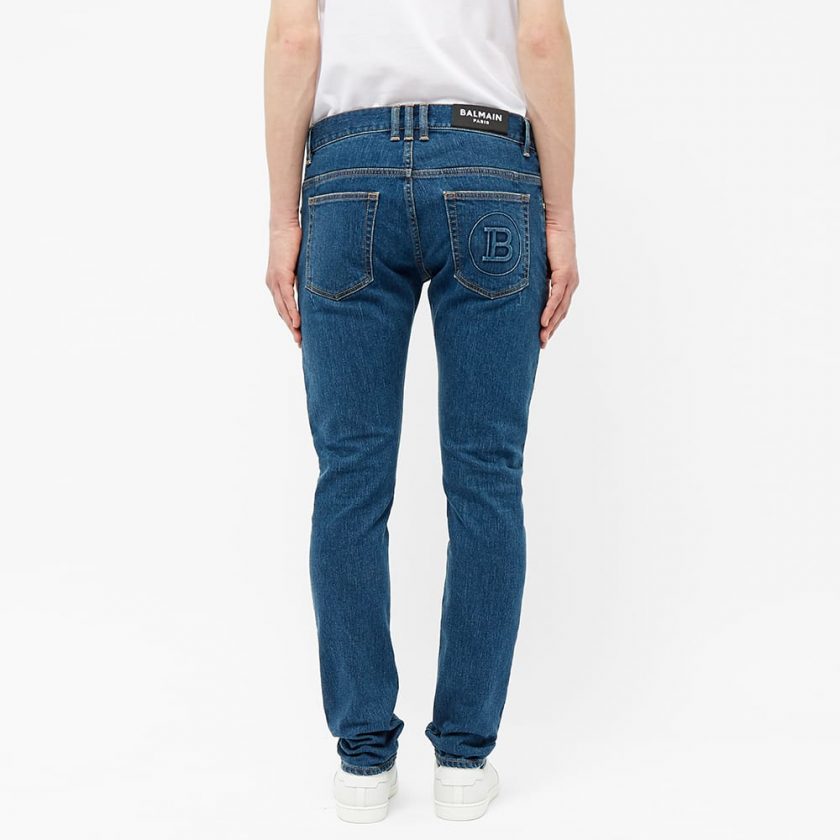 Balmain Monogram Embossed Pocket Slim Jeans 'Blue' | MRSORTED
